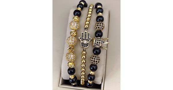 Set 3 bratari unisex modele deosebite cu margele perlate si forme cu ...